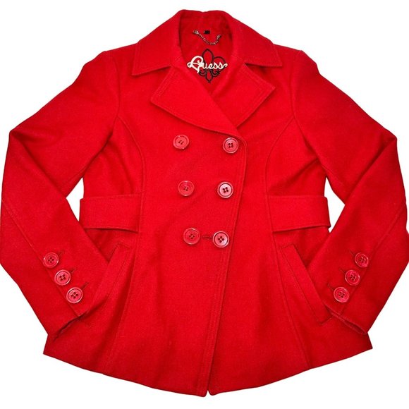 Guess | Jackets & Coats | Guess Red Short Pea Coat Jacket W Large ...